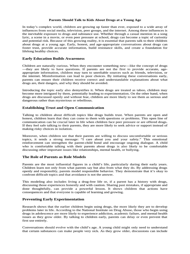 Early Drug Talks: Essential for Kids | PDF | Adolescence | Substance Abuse