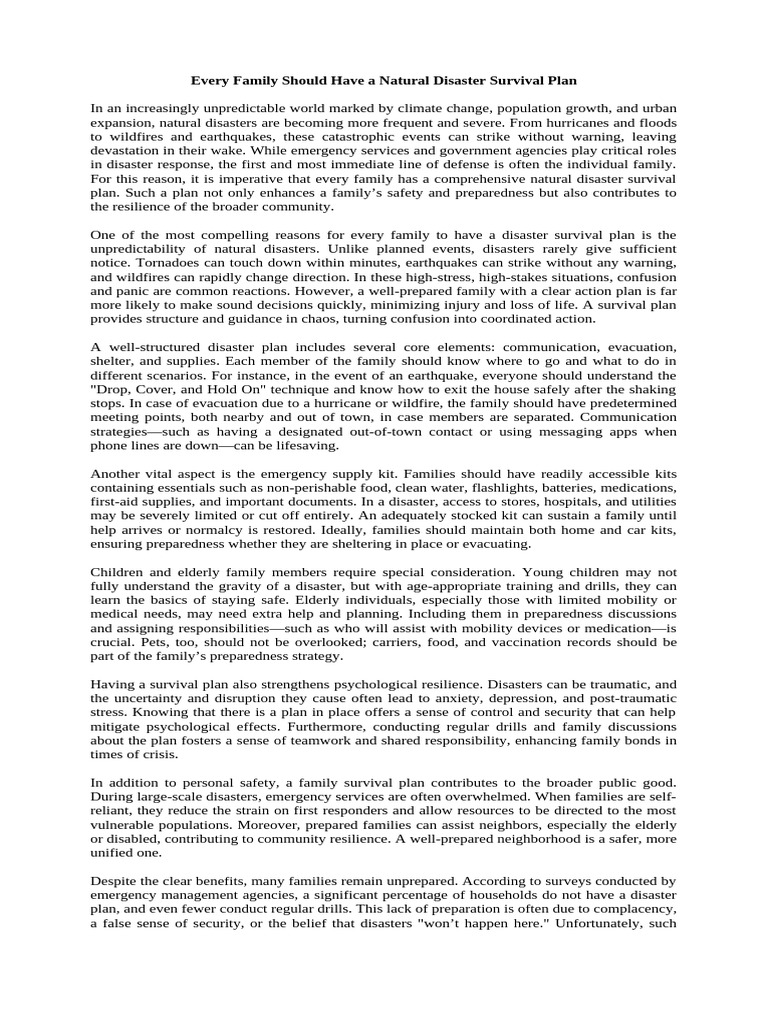 Every Family Should Have a Natural Disaster Survival Plan | PDF ...