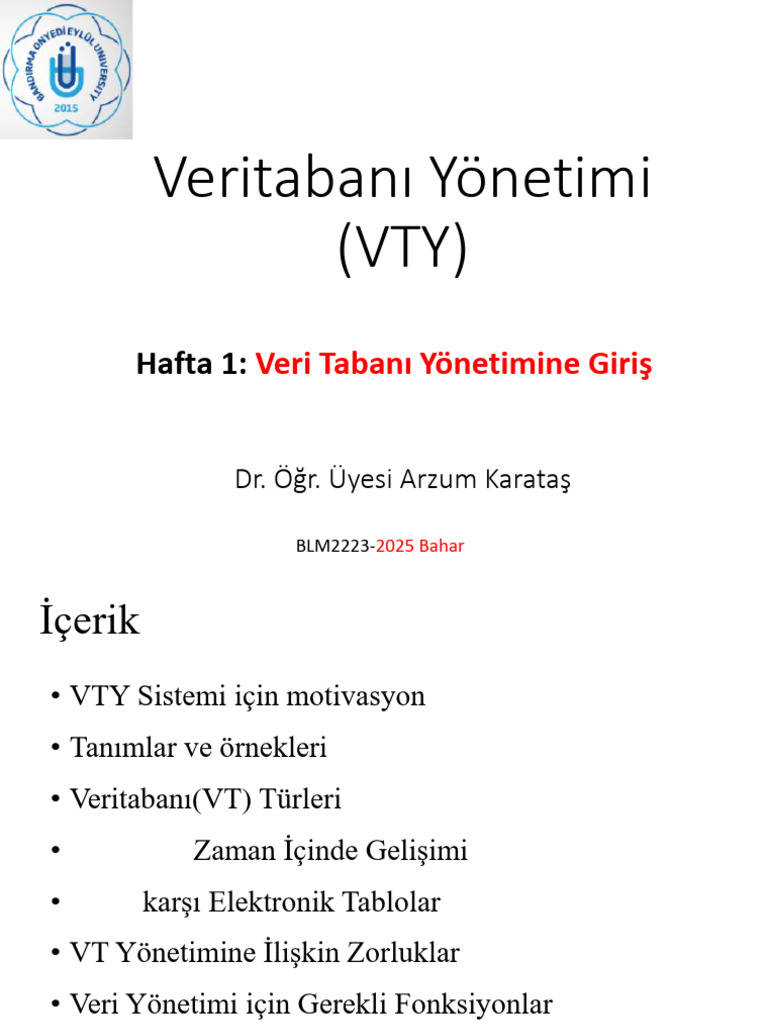 Hafta1 VTYS Giriş | PDF
