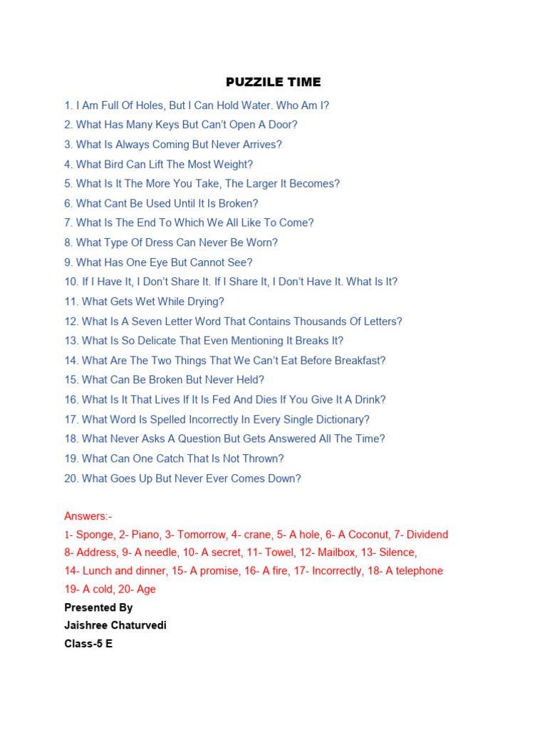 Fun Riddles and Answers for Kids | PDF