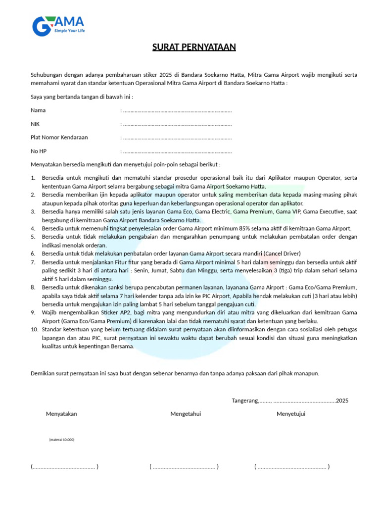 Surat Pernyataan Perjanjian Kemitraan Gama | PDF