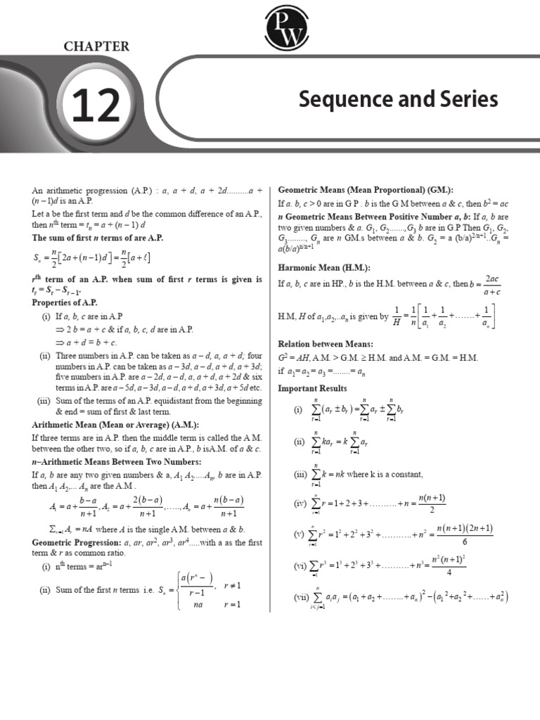 Sequence & Series - Short Notes | PDF | Elementary Mathematics ...