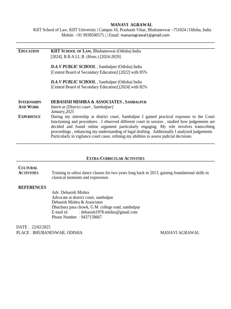 Manavi Garwal - 1st CV | PDF