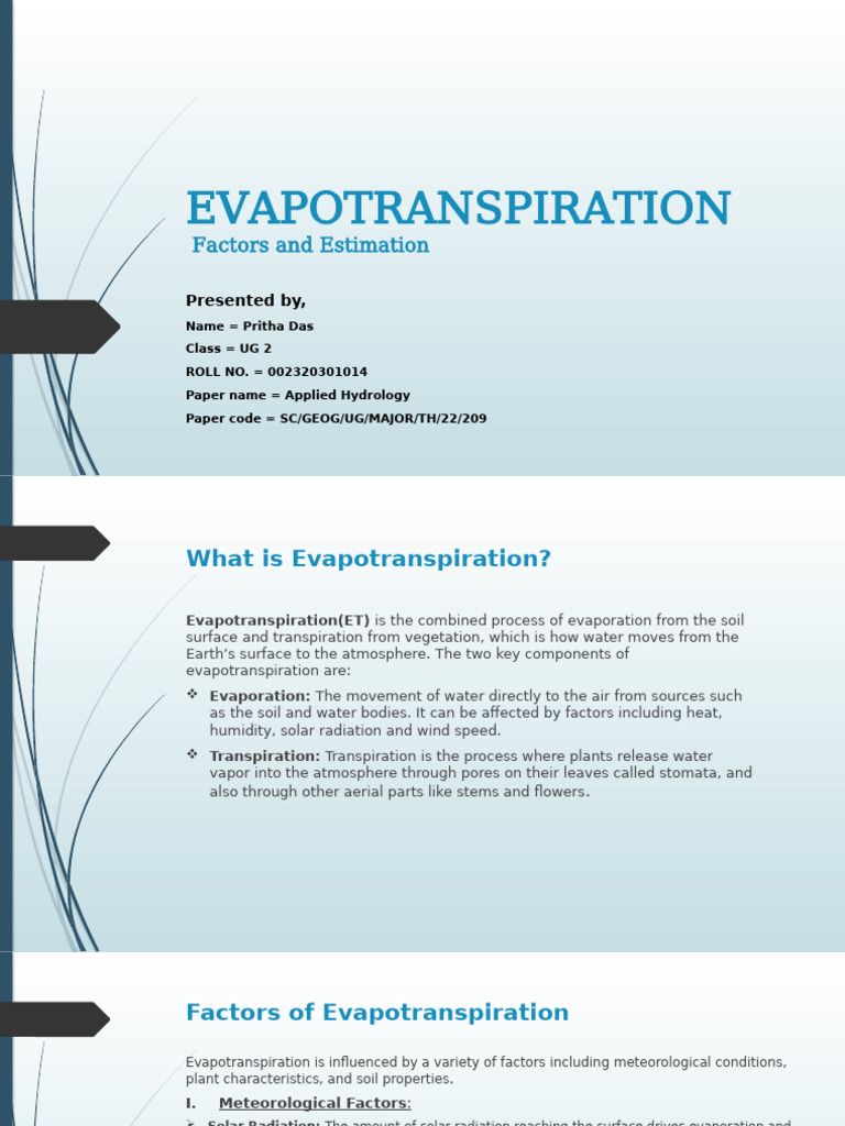 Evapotranspiration - Pritha Das | PDF | Evapotranspiration | Nature