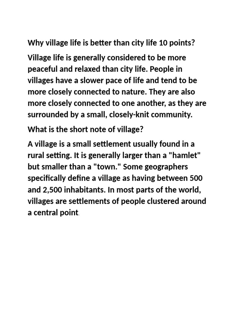 Why Village Life Is Better Than City Life 10 Points | PDF