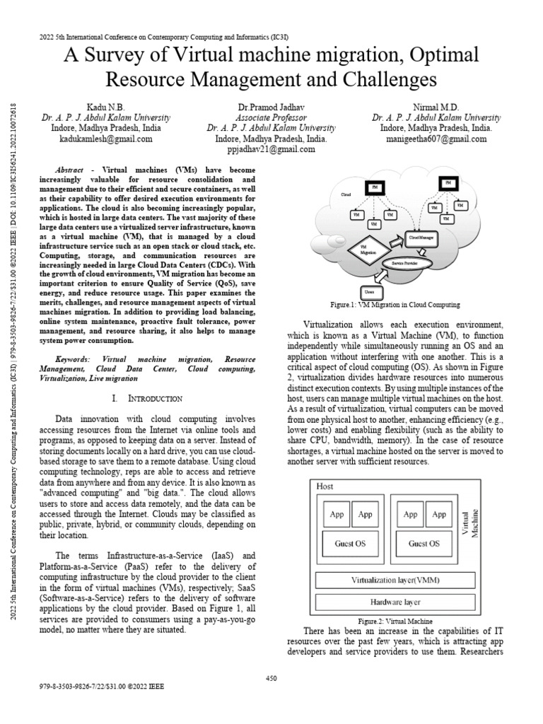 A Survey of Virtual Machine Migration Optimal Resource Management and Challenges | PDF | Virtual ...