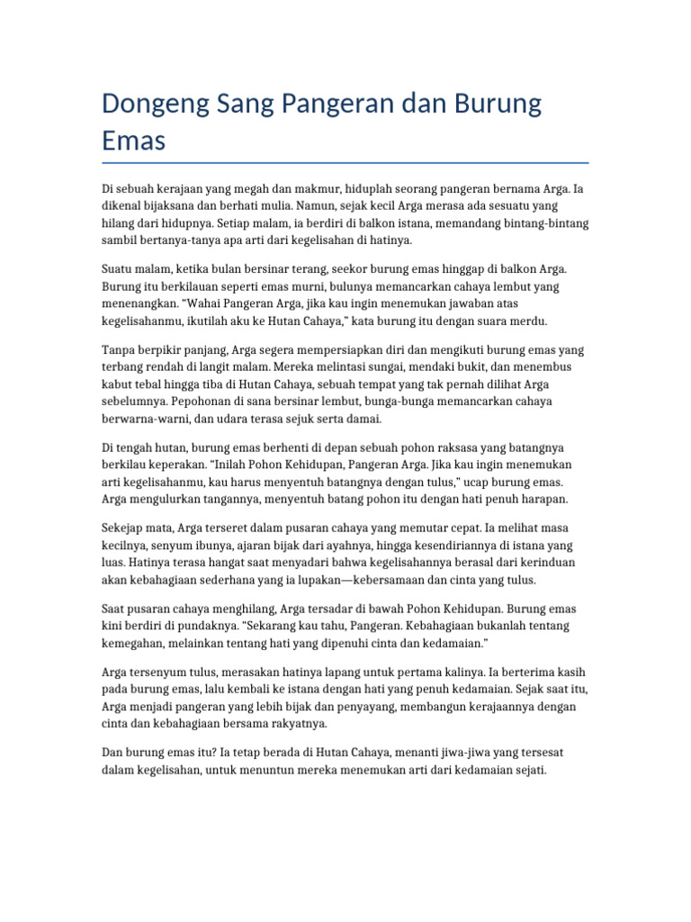 Dongeng Sang Pangeran Dan Burung Emas | PDF