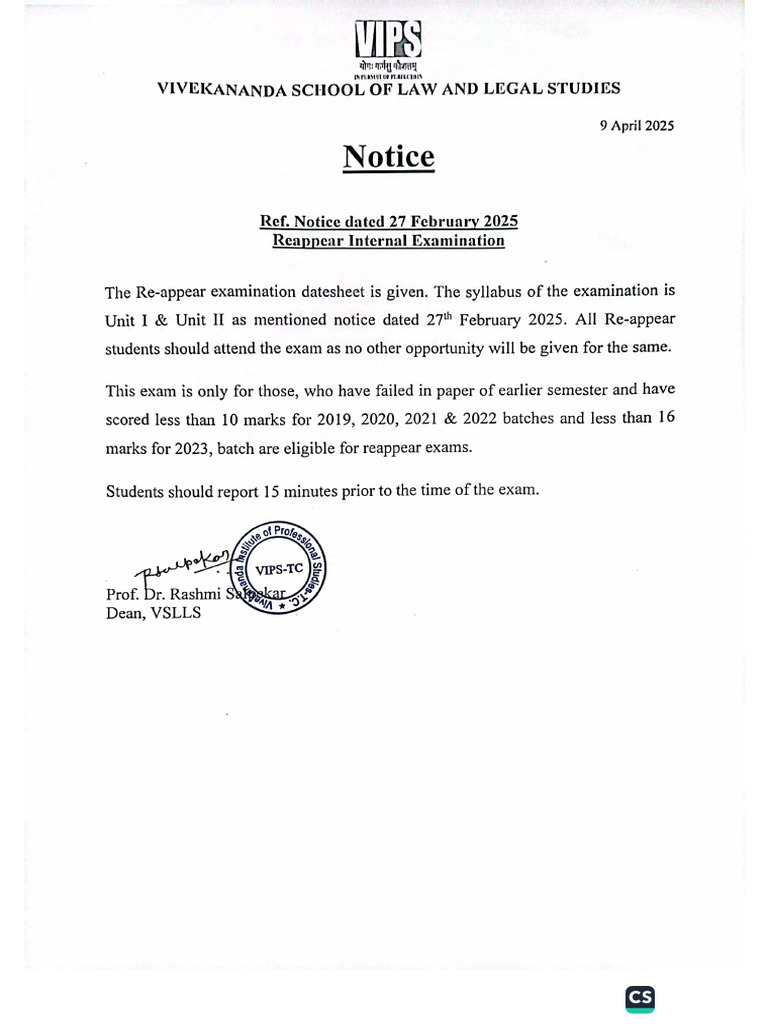 Notice-Reappear Internal Examination May 2025 | PDF