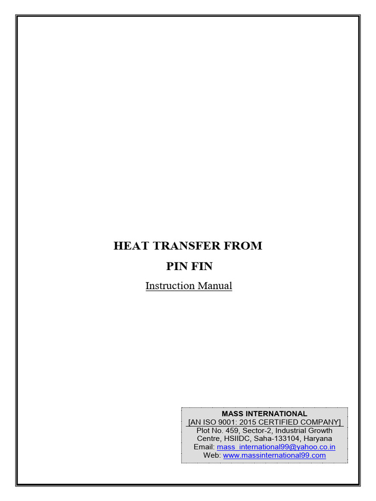 Pin Fin Heat Transfer Manual | PDF | Heat Transfer | Flow Measurement