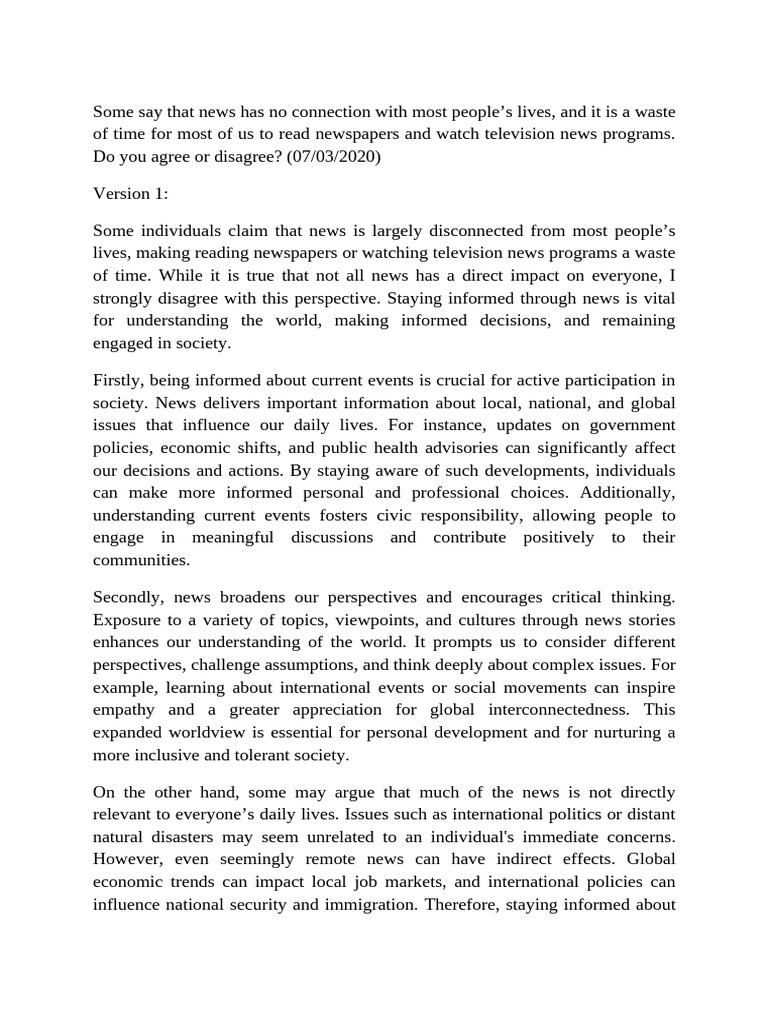 Some Say That News Has No Connection With Most People's Lives, and It ...