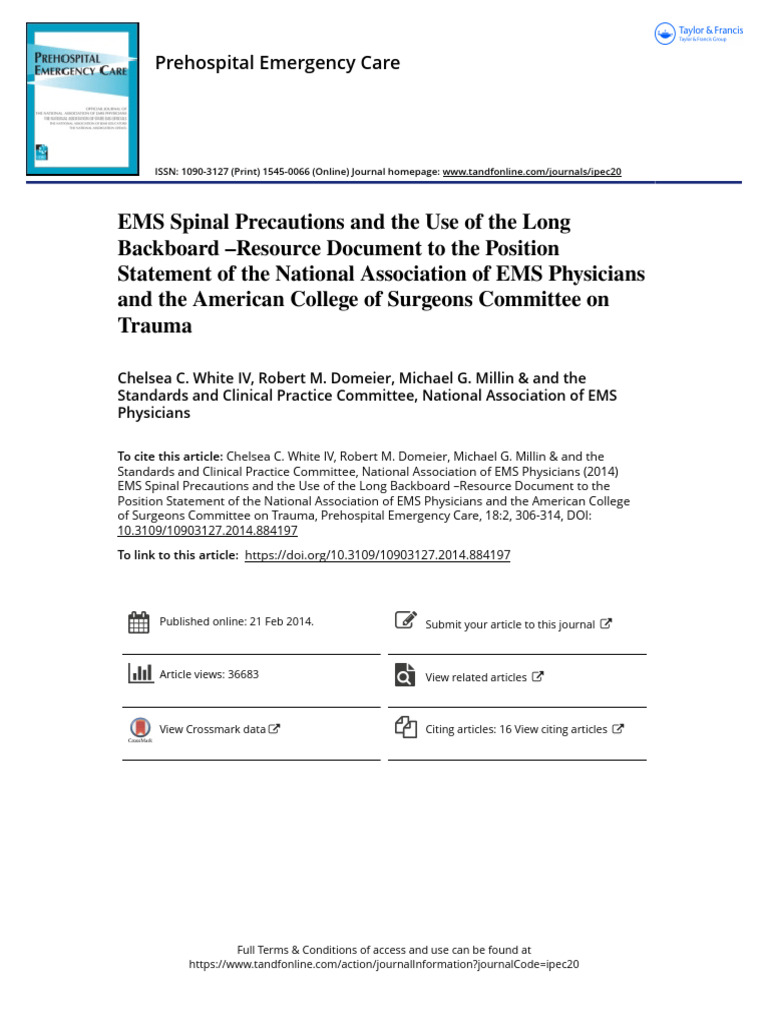EMS Spinal Precautions and the Use of the Long Backboard Resource ...