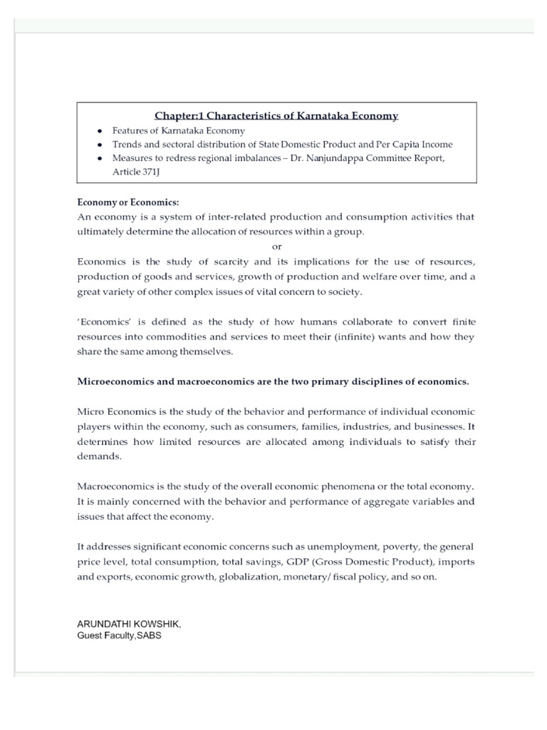 Economic 1st Chapter Characteristic of Economy | PDF
