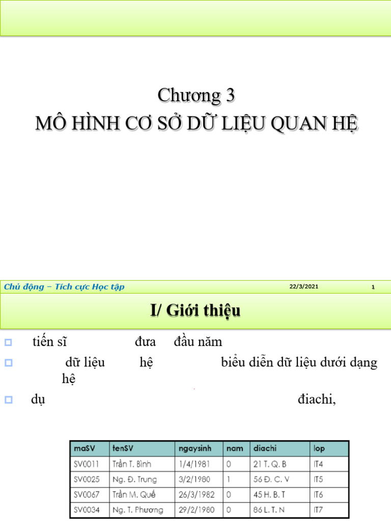 CHUONG 3- Mô hình CSDL quan hệ (B1) | PDF