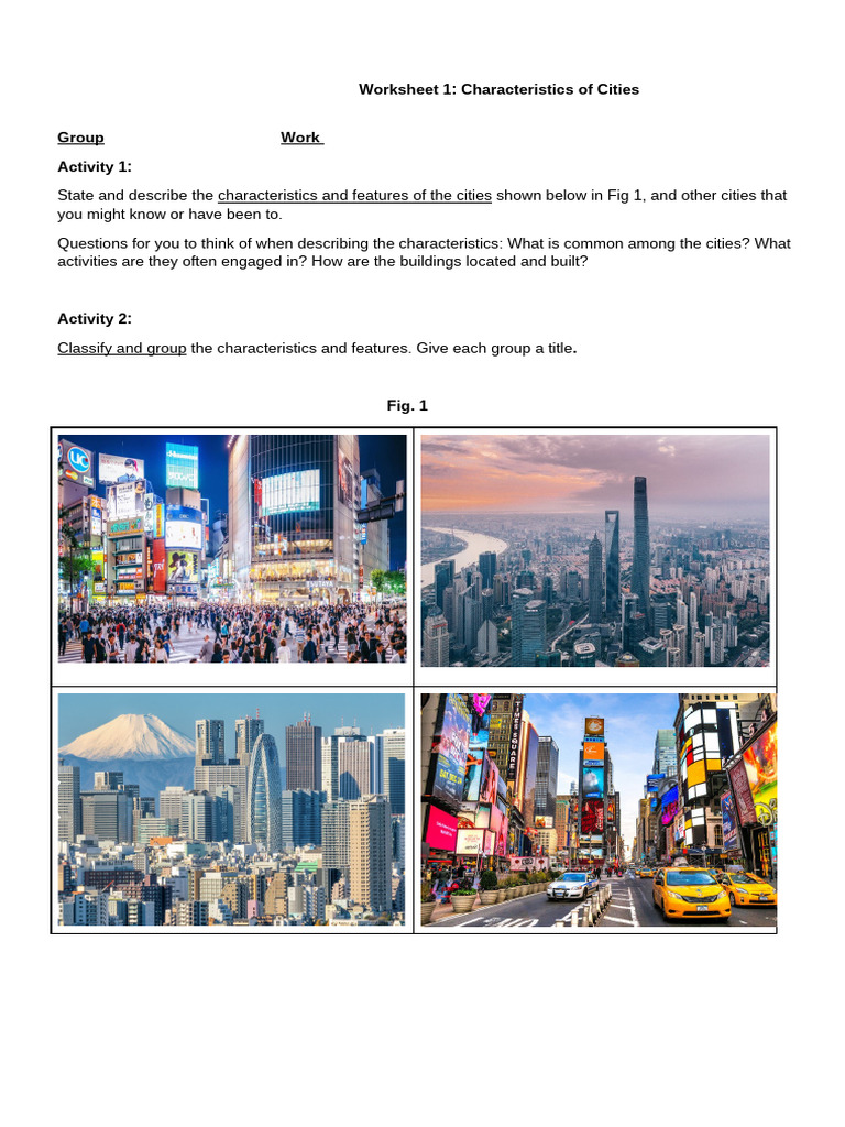 Y2 Settlement Studies Worksheet 1 - Characteristics of Cities | PDF