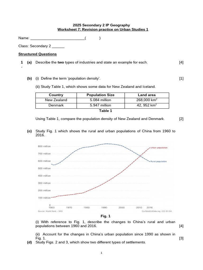 Settlement Studies Worksheet 7 - Revision Practice | PDF | Human Migration