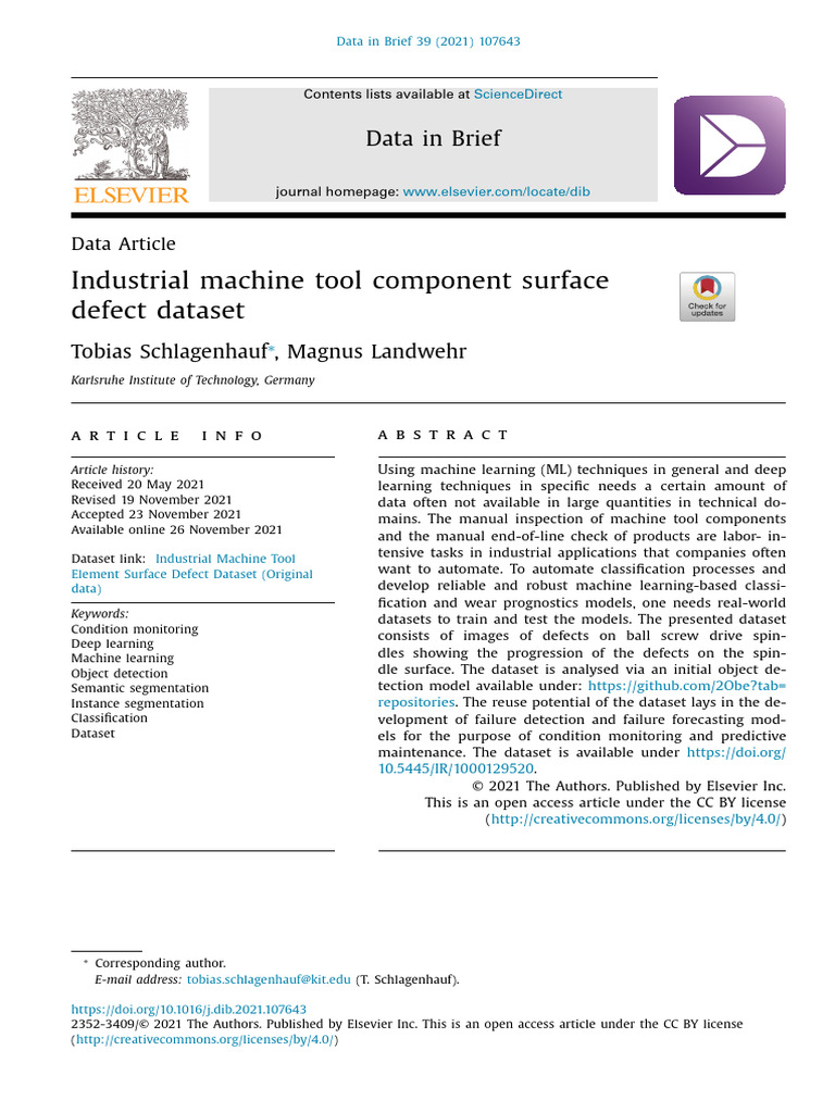 Industrial Machine Tool Component Surface Defect Dataset | PDF | Image ...