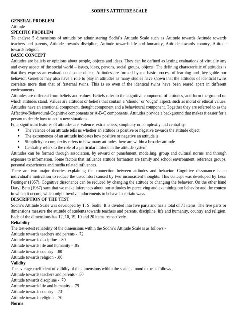 Sodhi's Attitude Scale - Theory | PDF | Attitude (Psychology ...