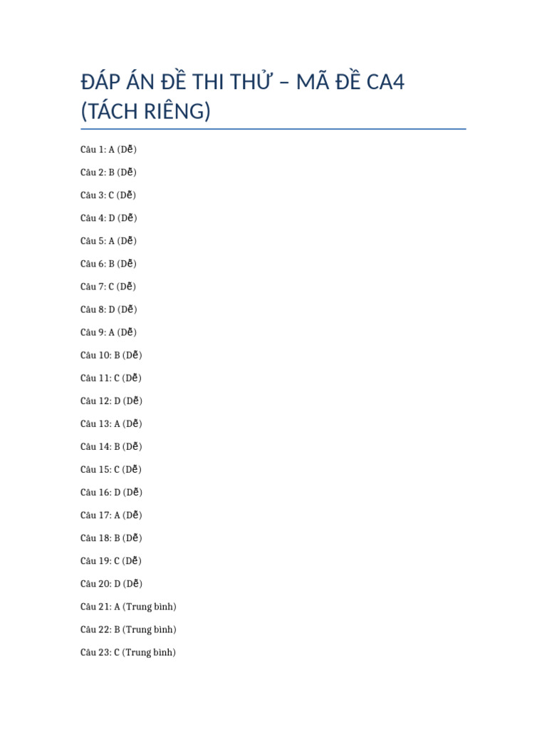 Dap An de Thi CA4 | PDF