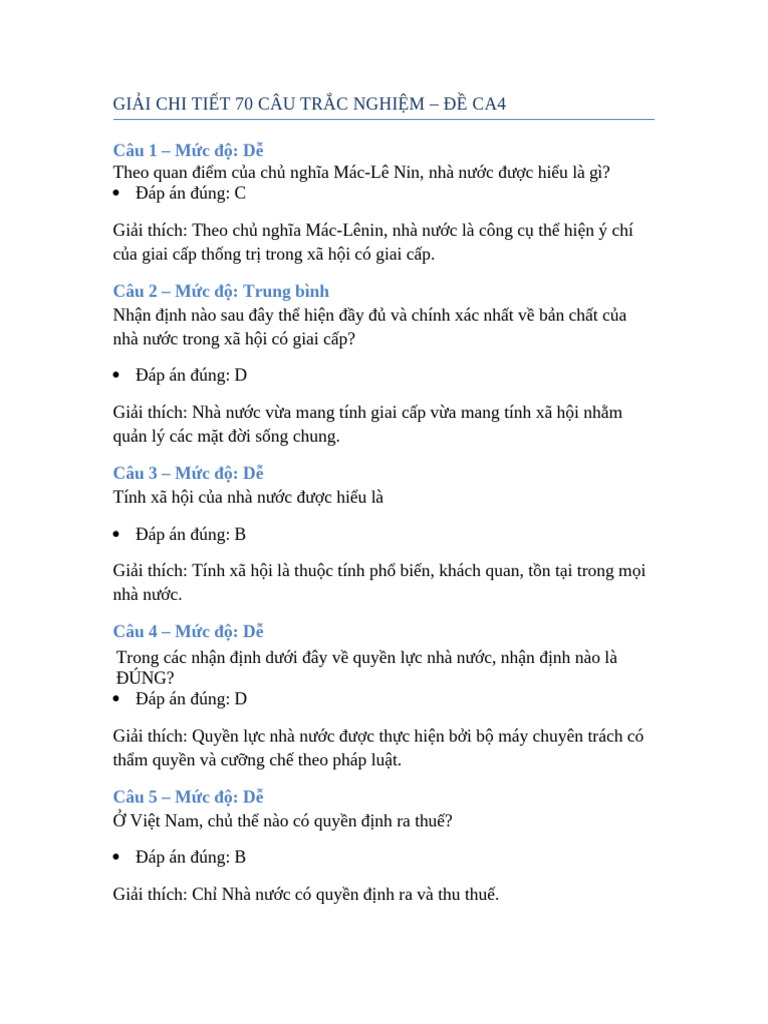 Giai Chi Tiet 70 Cau CA4 | PDF