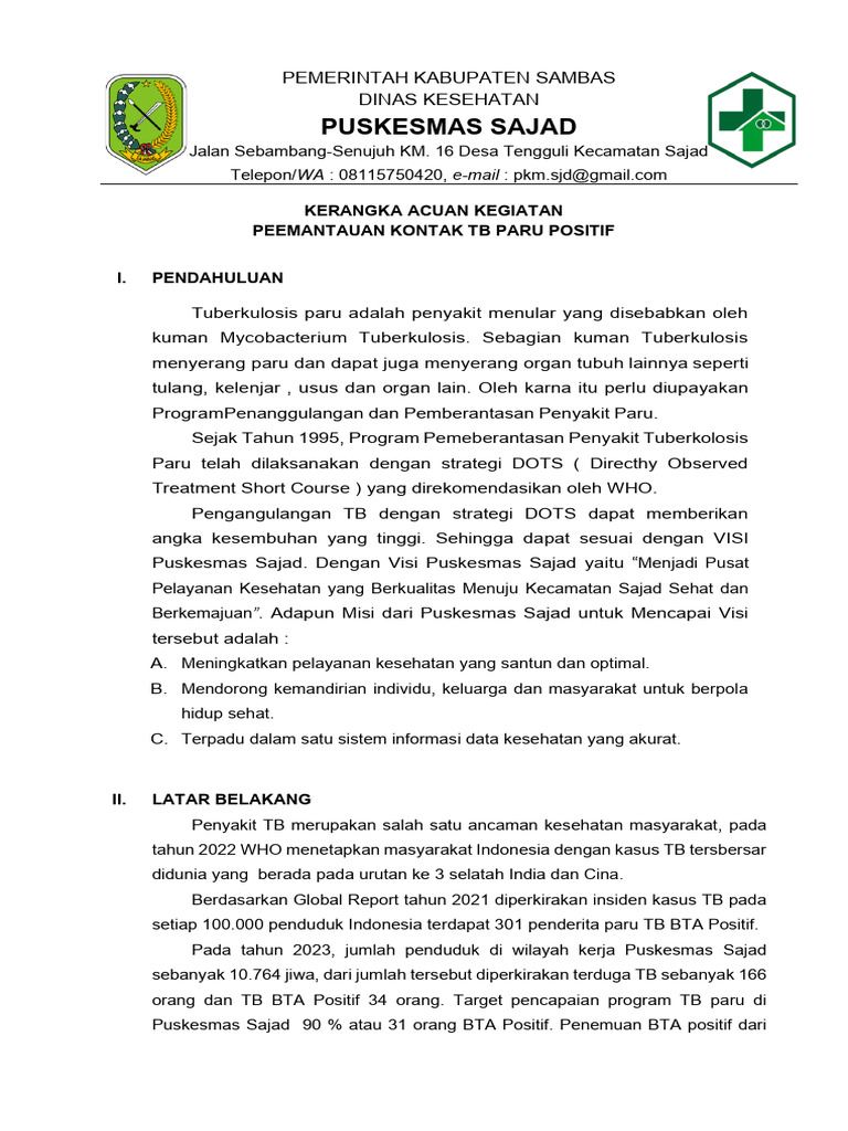 KAK Pemantauan Kontak TB Paru - PDF | PDF