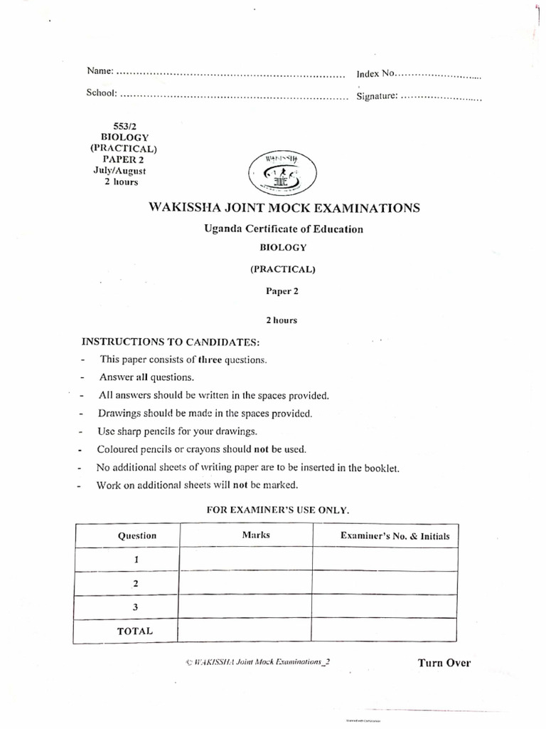 Wakisha 2025 Biology Mock Exam Paper 2 | PDF