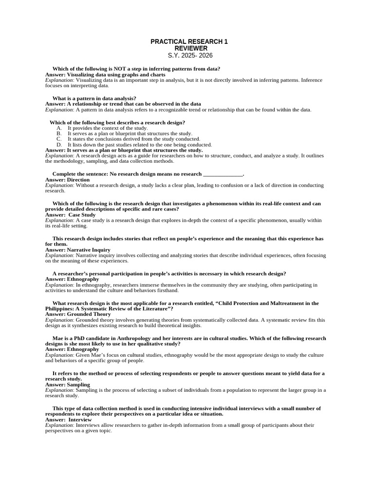 PRACTICAL-RESEARCH-1..REVIEWER | PDF | Sampling (Statistics) | Ethnography