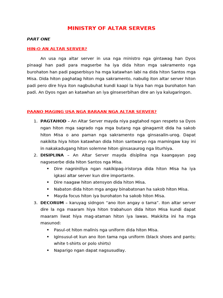 MINISTRY OF ALTAR SERVERS | PDF