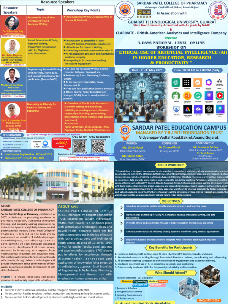 Workshop on AI- Brochure @SPCP & GTU & CLARIVATE | PDF | Artificial ...