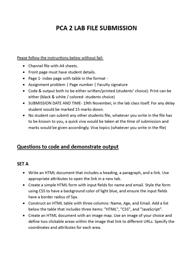 Pca 2 Lab File Submission | PDF | Html | Php