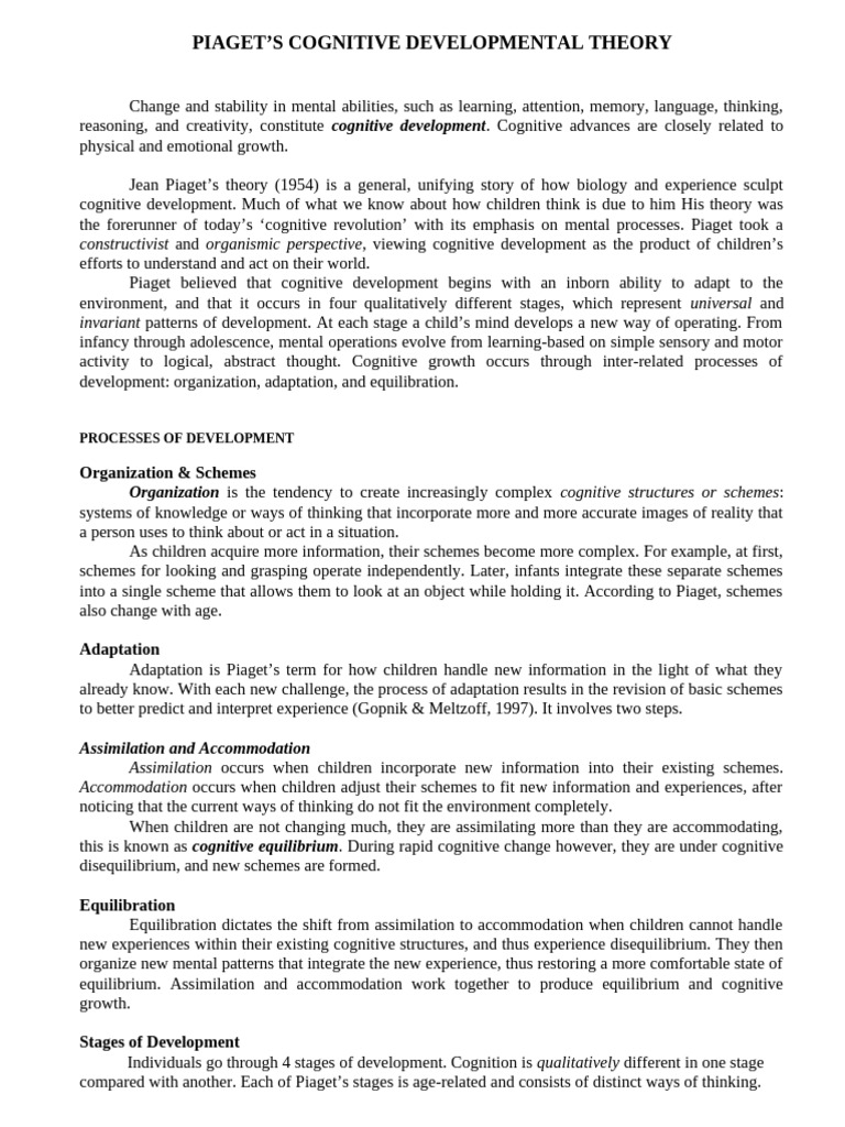 Cognitive Devp. - Piaget's Theory | PDF | Thought | Cognitive Development