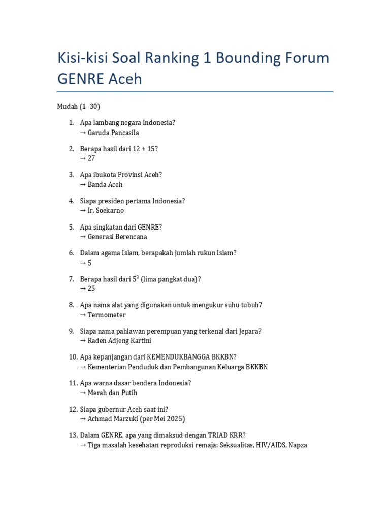 Kisi-Kisi Soal Lomba RANKING 1 | PDF