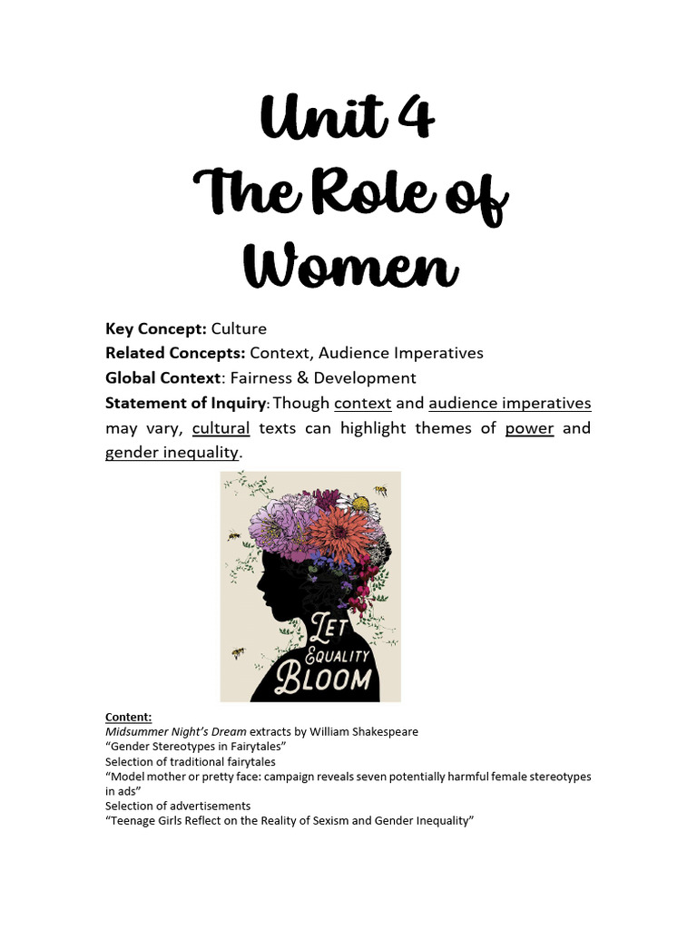 Booklet - Unit 4-The Role of Women | PDF | A Midsummer Night's Dream