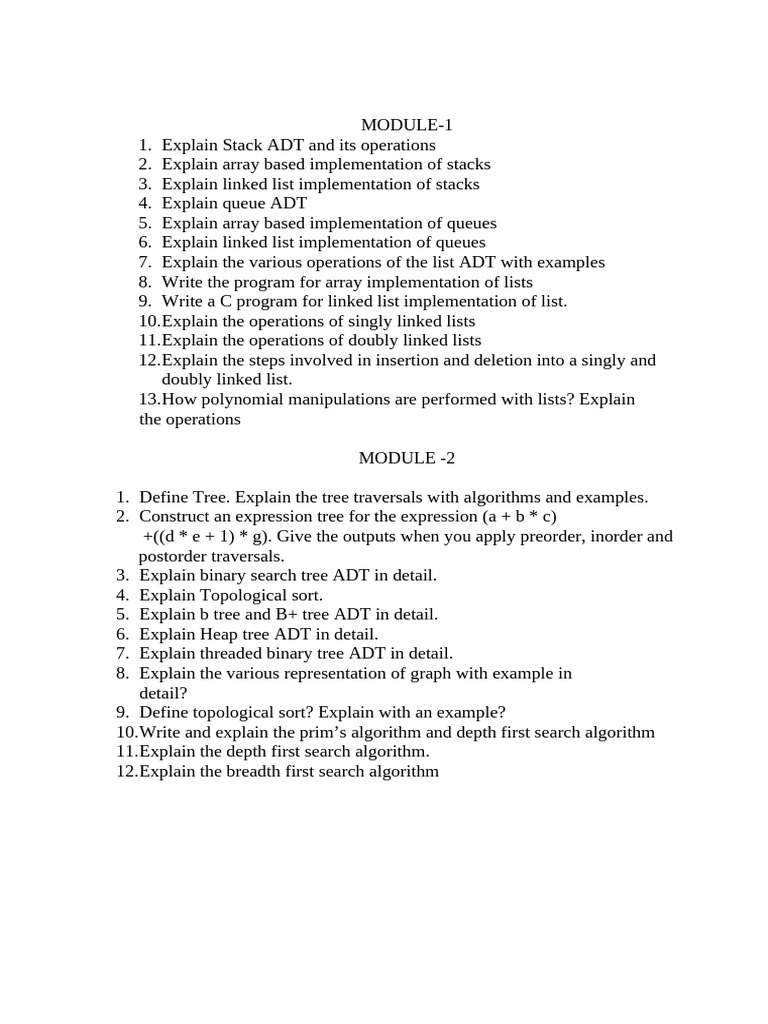 Module 1,2,3 Data Structures 1 | PDF