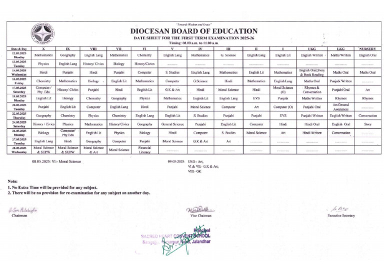 Datesheet First Term Pdf