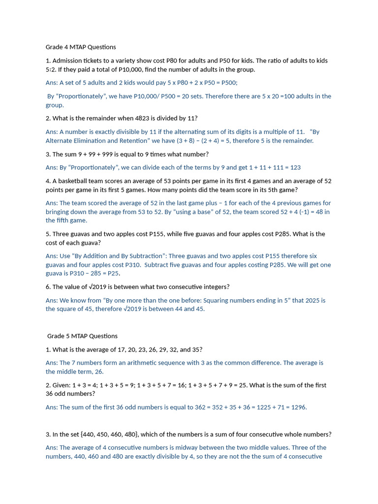 Grade 4 MTAP Questions | PDF | Area | Triangle