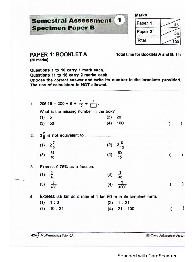 Semestral Assessment 1 Specimen Paper B | PDF