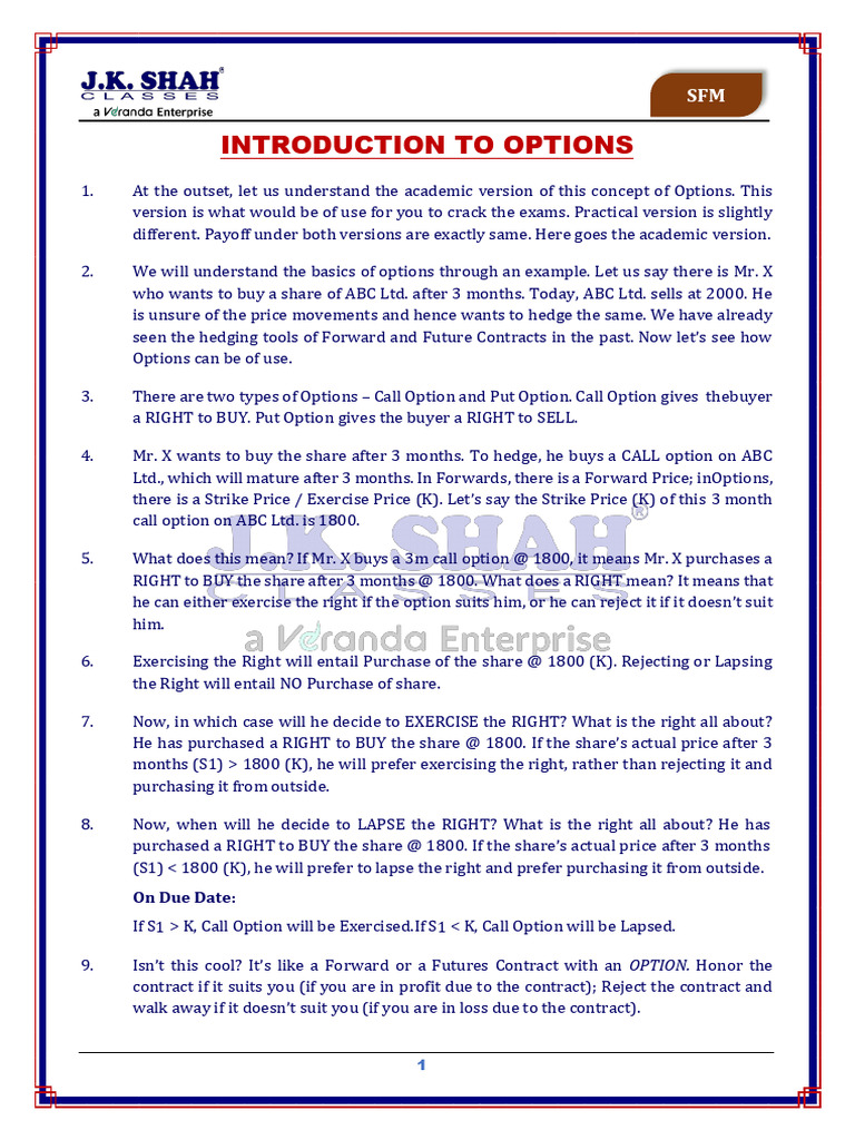 Introduction to Options Theory | PDF | Option (Finance) | Put Option