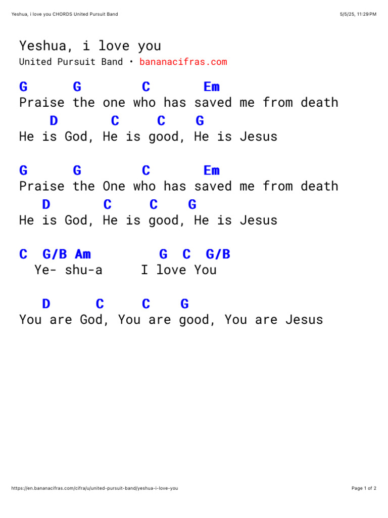 Yeshua I Love You Chords Guide | PDF