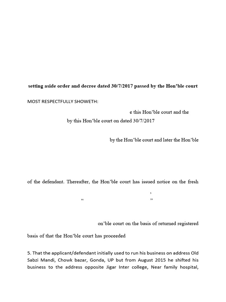 Application Under Order 9 Rule 13 CPC Syed | PDF | Affidavit | Lawsuit