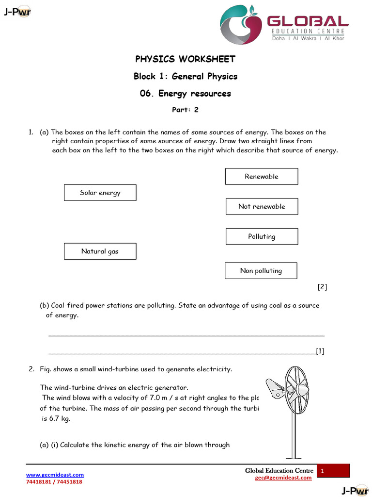 Energy Resources Worksheet 2 | PDF | Power Station | Energy Development