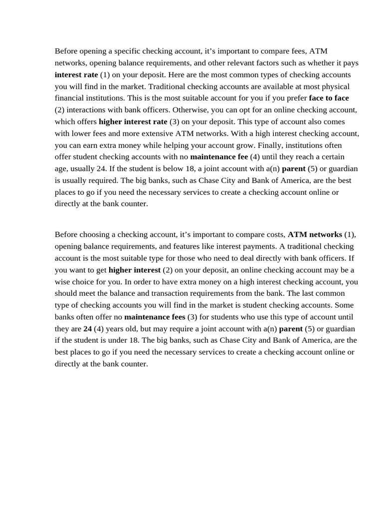 Before Opening A Specific Checking Account | PDF
