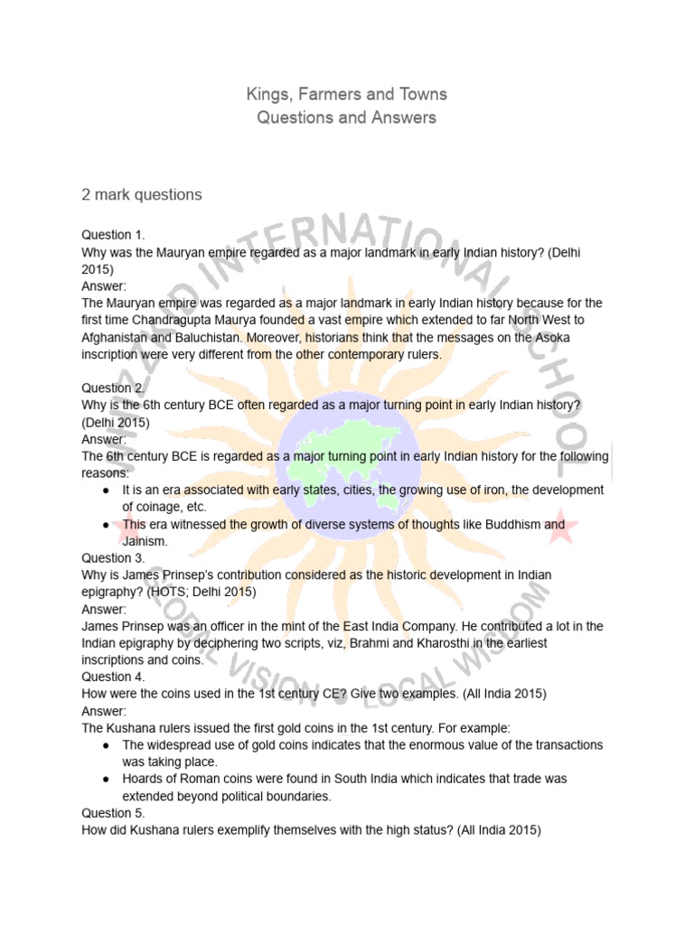 Chapter 2 (Q&As) Kings, Farmers and Towns | PDF | Ashoka