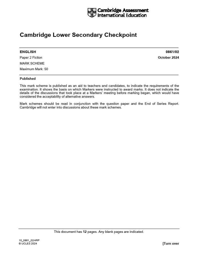 Cambridge Lower Secondary Checkpoint English Paper 2 Fiction | PDF ...