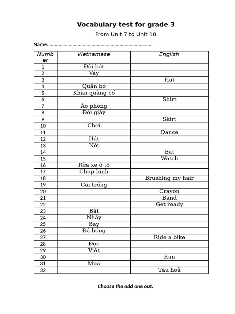 Vocabulary Test For Grade 3 | PDF