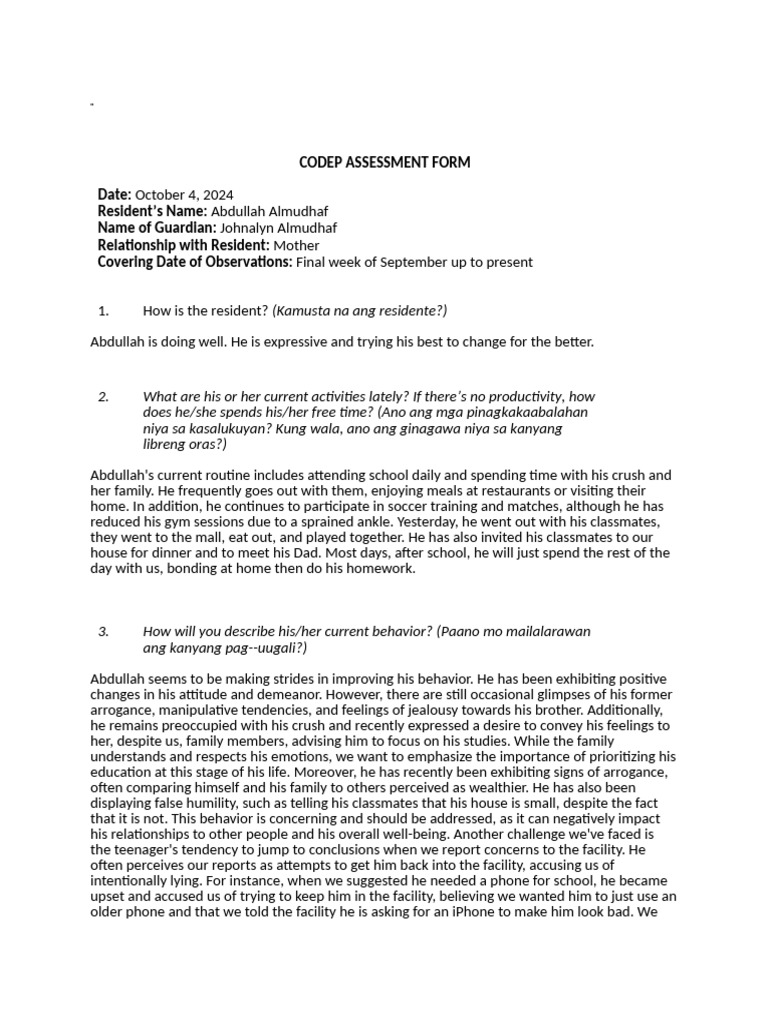 Code Assessment Questionaire | PDF | Psychology | Behavioural Sciences