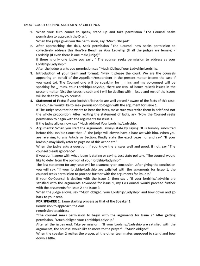 Moot Court Opening Statements | PDF | Judge | Judiciaries