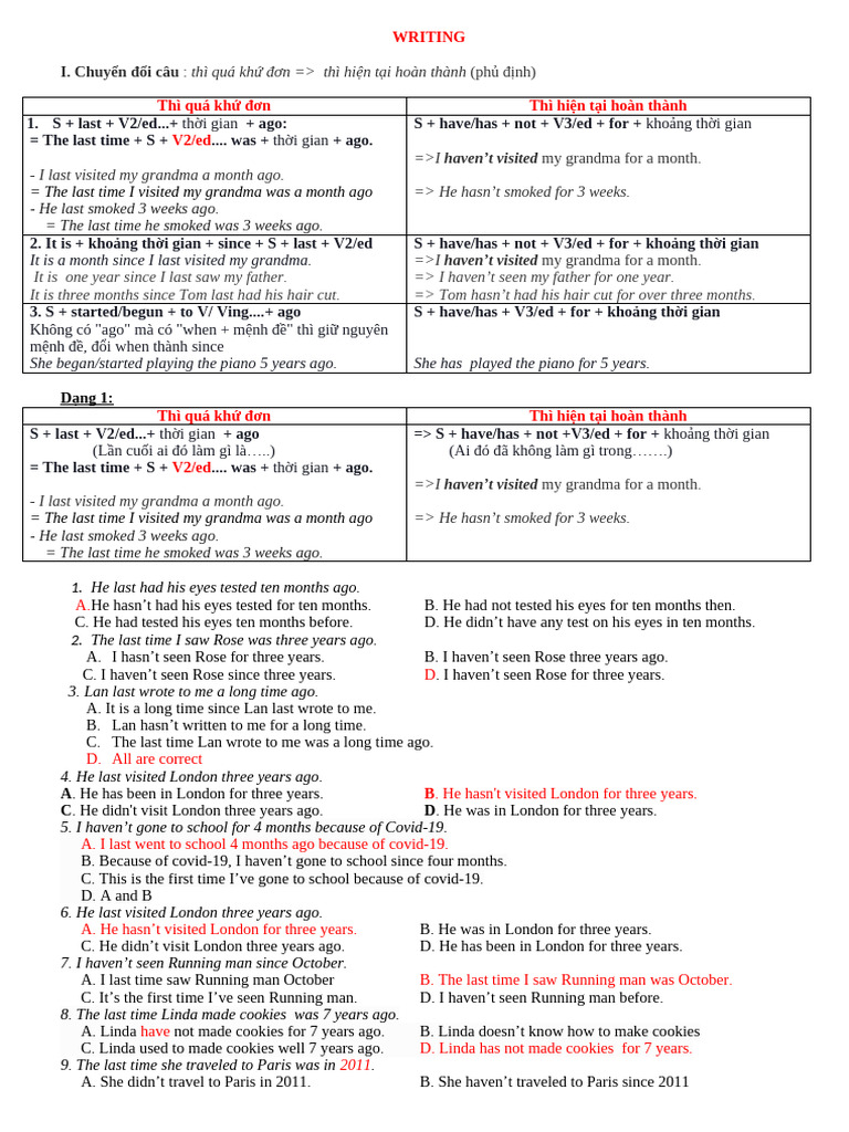 Viết-lại-câu-giữa-thì-HTHT-và-Qkđ-1 | PDF