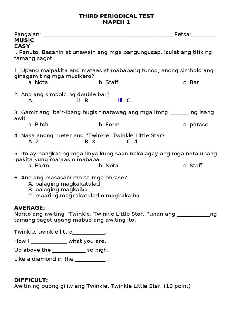 PT - Mapeh 1 - Q3 | PDF