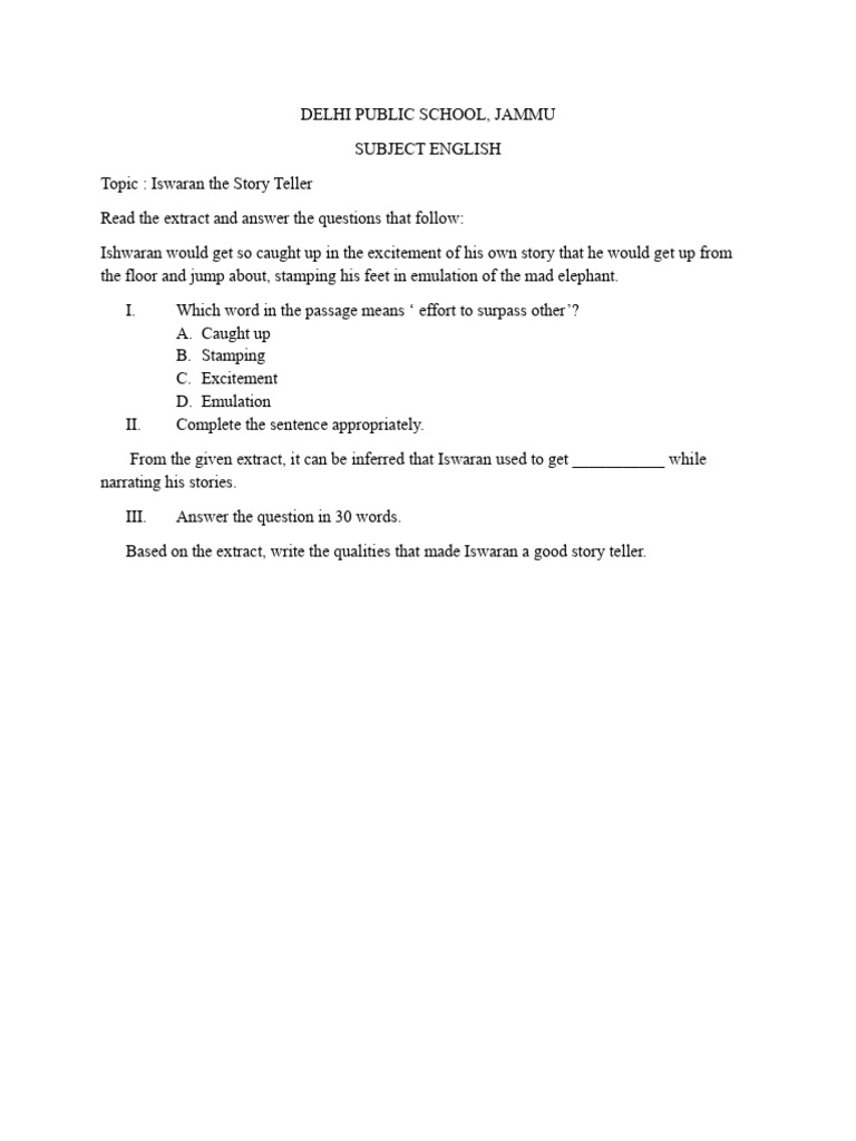Iswaran the Storyteller: Key Qualities | PDF