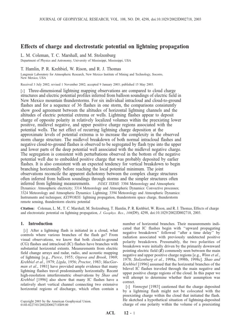 Effects of Charge and Electrostatic Potential On Lightning Propagation ...